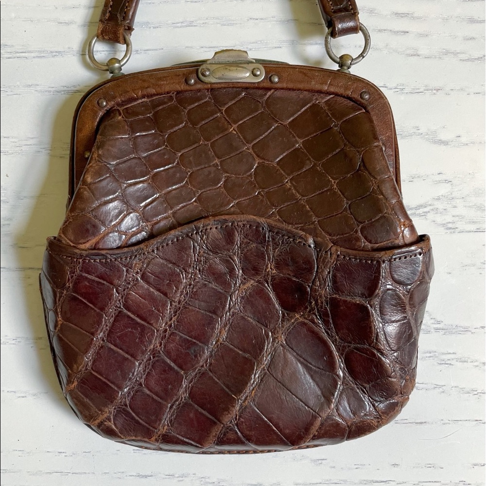 Antique Edwardian Alligator Leather Chatelaine Bag - Gem